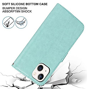 Cavor for iPhone 13 Wallet Case with Card Holder,Protective PU Leather Flip Folio Phone Case[Stand Feature] Wrist Strap [Shockproof TPU] Magnetic Closure Wallet Case-Green