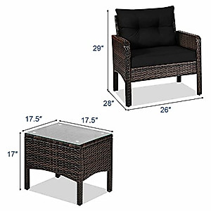 Acquire 3 PCS Outdoor Rattan Conversation Set Patio Garden Cushioned Sofa Chair Coffee Table (Color : A)