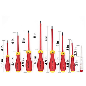 Insulated Screwdriver Set KUNTICA 1000V Insulated Electrician Screwdriver Magnetic 4 Slotted and 3 Phillips Head Tips Screwdriver Non-Slip, 9 Piece