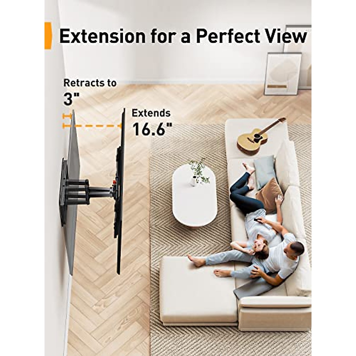 Perlegear UL Listed Full Motion TV Wall Mount for 42-85 inch TVs up to 132 lbs, TV Mount with Dual Articulating Arms, Tool-Free Tilt, Swivel, Extension, Leveling, Max VESA 600x400mm, 16" Studs, PGLF8