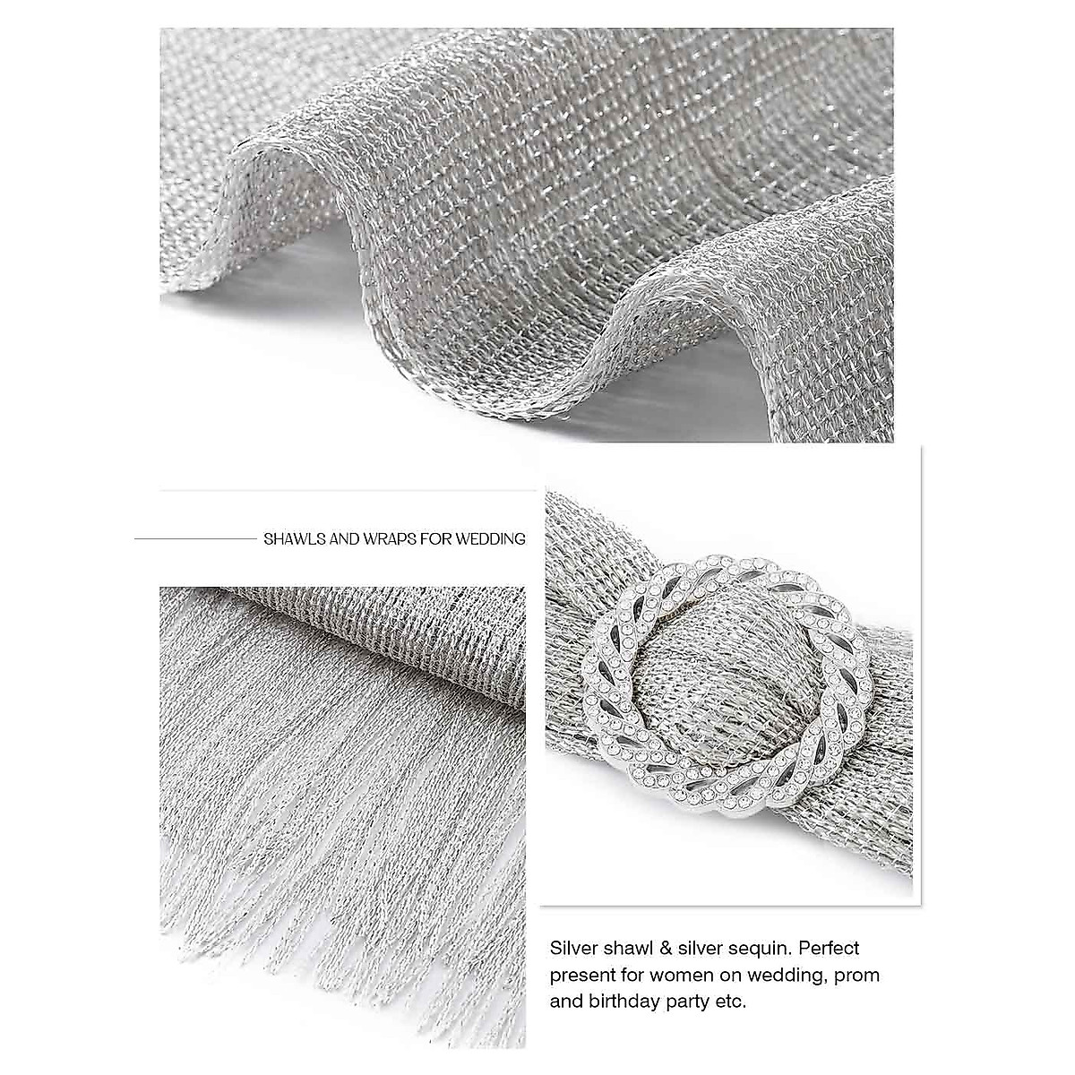 EASEDAILY Women's Shawls and Wraps for Evening Dresses Sparkling Wedding Scarf Fringe Bridal Capelet for Bride and Bridesmaid