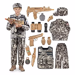 UNIH Army Costume for Kids, Boys Military Soldier Costume with Tactical Vest And Toy Accessories Gear, Halloween Costumes for Boys Kids 3-10 (L)