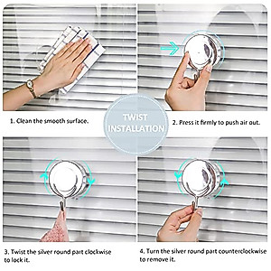 VIS'V Suction Cup Hooks, Silver Twist Suction Cups with Metal Hooks Removable Heavy Duty Window Glass Door Suction Hangers Reusable Suction Cup Holders for Kitchen Bathroom Shower Wreath - 2 Pcs