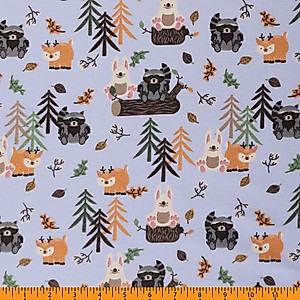 Mook Fabrics Printed Flannel Fabric (44" Wide) Double Brushed, 100% Cotton-Forest Buddies, Post Cut by The Yard