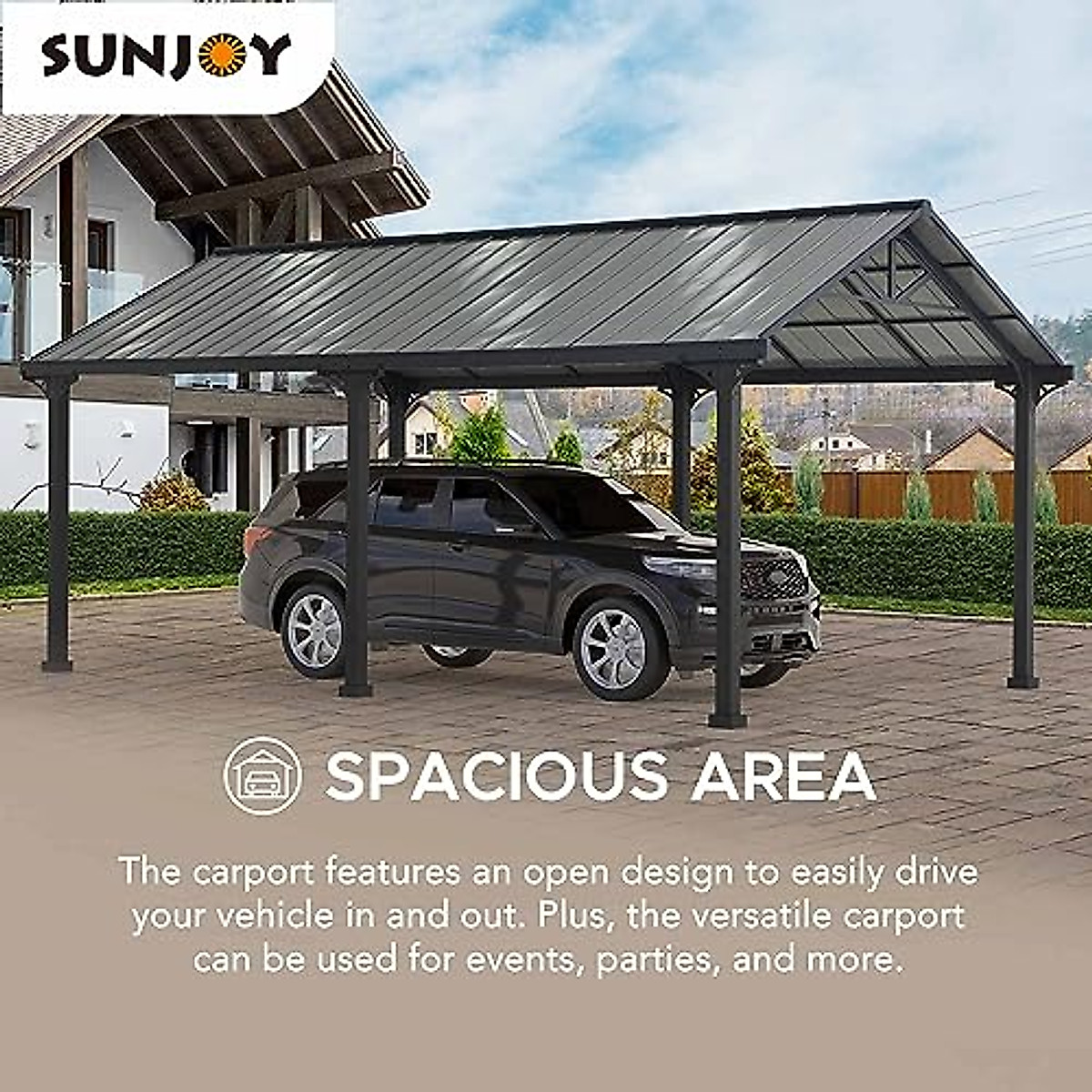 Sunjoy Carport 12 ft. x 20 ft. Outdoor Gazebo Heavy Duty Garage Car Shelter with Powder-Coated Steel Roof and Frame by AutoCove, Gray and Dark Gray