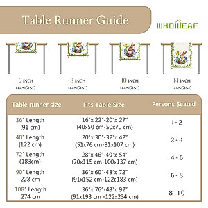 WHOMEAF Easter Bunny Table Runner Burlap Wild Flowers Cute Rabbit Green Leaves Eggs Table Runners Spring Summer Seasonal Kitchen Dining Table Center Decor for Home Party Indoor Outdoor 13x72 Inch