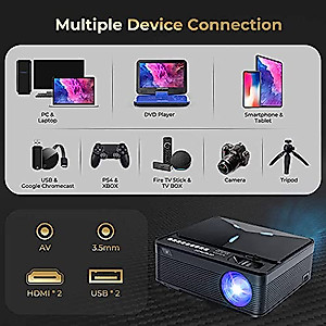 ONE·Mix，WiFi Bluetooth Projector, HD Native 1080P Projector ，Video Outdoor Movie Projector, Support 4K &300＂Screen Compatible with Smartphone (Wirelessly)/PC/Bluetooth Speakers/TV Stick/PS4/PS5/PPT