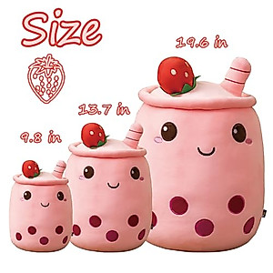 Galatee 9.8" Cute Bubble Tea Stuffed Animal Plush Pillow,Soft Kawaii Red Strawberry Boba Plushie Hugging Pillow,Gifts for Children