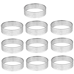 Gcroet 10 Pack 6Cm Steel Tart, Heat-Resistant Perforated Cake Mousse, Round Baking Doughnut Tools, Stainless Steel Muffin Rings Round Muffin Tart Ring Molds for Home Baking