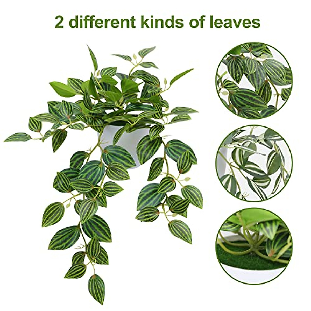 CEWOR Fake Plants,2 Pack,Realistic Artificial Hanging Plants,Faux Peperomia Watermelon Plants,Indoor Outdoor Decor