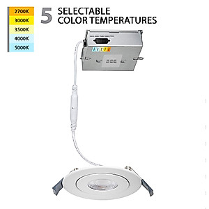 WAC Lighting, Lotos 6in LED Round Adjustable 5-CCT Selectable 2700K-3000K-3500K-4000K-5000K Recessed Kit in White (Pack of 6)
