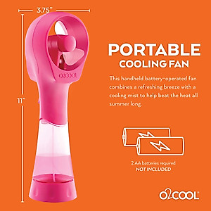 O2COOL 2 Pack Elite Battery Powered Handheld Water Misting Fans (Raspberry)