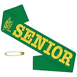 SKJIAYEE Class of 2025 Senior Sash, Green Satin Finally Graduated Sash with Gold Printing Letters Cheerleader Senior Sash for Class of 2025 Graduation Party Celebrations Supplies(Green+gold)