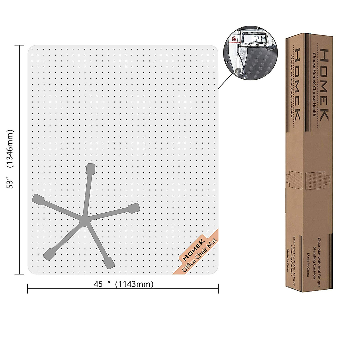 HOMEK Chair Mat for Carpeted Floors, 53” x 45” Transparent Office Chair Mat for Low Pile Carpet, Sturdy Floor Mat for Office Chairs