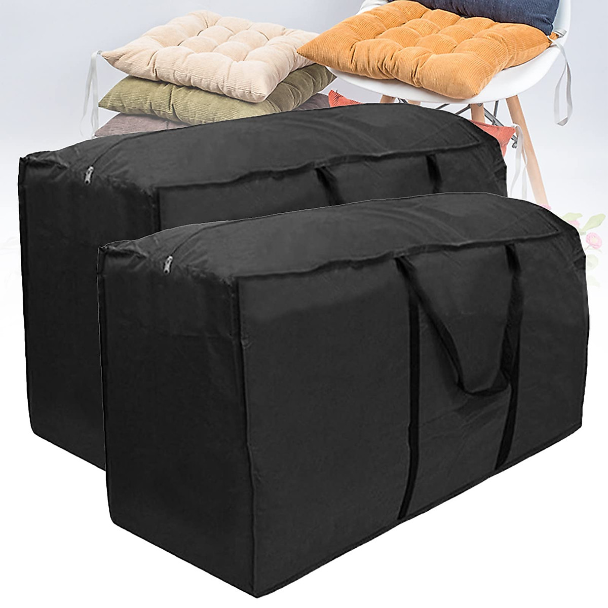 WOKEZ Patio Furniture Cushion Storage Bag, 210D Oxford Cloth Waterproof Outdoor Cover Storage Bag Lightweight Carry Case with Zipper and Handles, 2 Pack,Black,173x76x51 cm