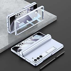 DOOTOO for Samsung Galaxy Z Fold 5 Case with [Fold5 Edition S-Pen Holder] Magnetic Hinge Coverage Protective Built-in Screen Protector Kickstand Shockproof All-Inclusive Case (Light Blue)