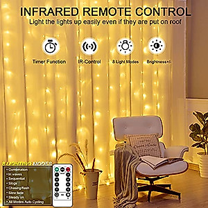 MUSUNIA Curtain Lights for Bedroom Wall Lights for Bedroom 300 LED Hanging Lights for Bedroom with 8 Lighting Modes, led Fairy Lights Indoor/Outdoor Decoration (Warm White)