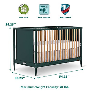 Dream On Me Clover 4-in-1 Modern Island Crib with Rounded Spindles in Olive, Convertible Crib, Mid-Century Meets Modern, Coordinates with The Clover Changing Counter