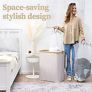 Hennez Laundry Basket With Lid - 140L Double Dirty Clothes Hamper With Removable Bag - Laundry Bin With Lid - Tall Laundry Hamper With Lid - Bathroom, Dorm, College Large Hamper for Laundry With Lid