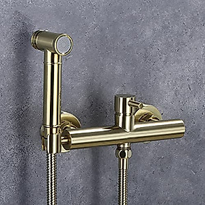 MINJING Wall Mounted Bidet Sprayer Kit for Toilet Toilet Shower Spray Mixer Set Brushed Gold with Shower Hose Bidet Attachment Faucet Sprayer Kit for Toilet,B