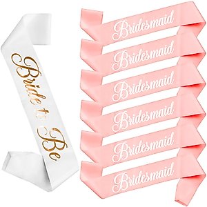 Bachelorette Sashes - Bachelorette Party Set 1 White Bride to Be Sash and 6 Pink Bridesmaid Sashes for Bride to be favors, Bridal Shower Wedding Decorations（7pcs）