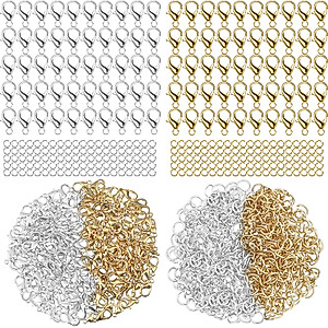 600 Pieces Lobster Clasps and Open Jump Rings Set Lobster Claw Clasps for Jewelry Making and Bracelets (Gold, Silver)