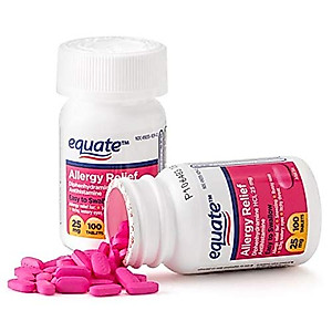 Equate Allergy Relief Diphenhydramine HCI, 25mg Antihistamine, 100 Tablets, Twin Pack
