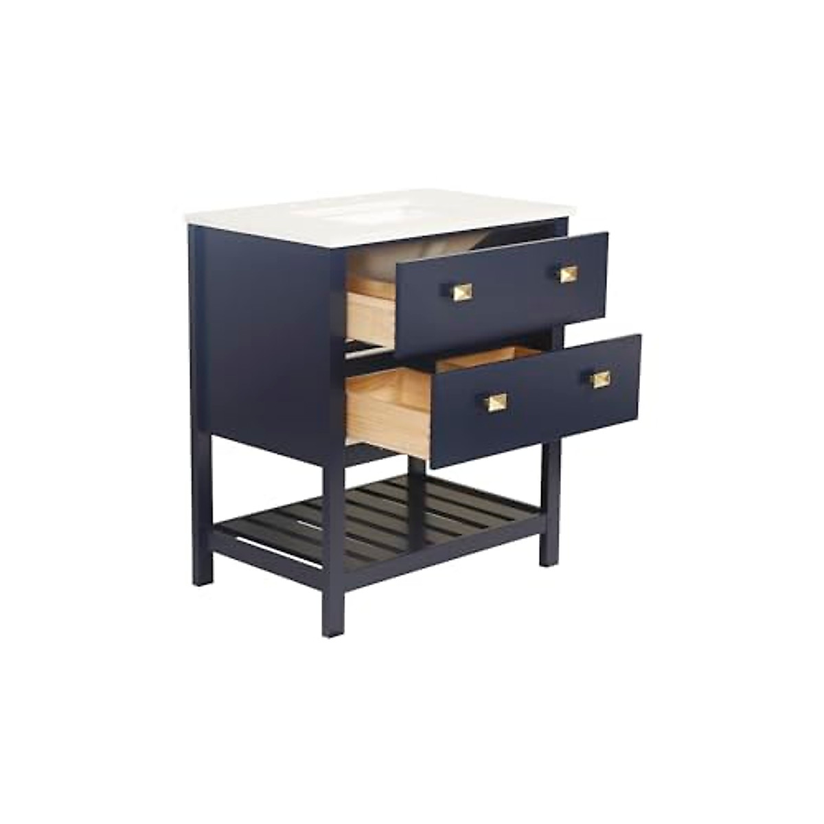 PULLAFUN Vanity Sink Combo Featuring a Marble Countertop, Bathroom Sink Cabinet and Home Decor Bathroom Vanities, Blue, 30 inch Vanity with Sink