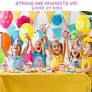 24 Reusable Drinking Plastic Straws + 6 Temporary Tattoos or 6 Silicone bracelets for Girls and Boys Birthday Party Decorations with Unicorn,Mermaid,or Dinosoaur,plus 1 Cleaning Brush