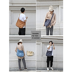 Jeelow 20oz Washed Canvas Tote Shoulder Crossbody Bags Purse Handbag For Men & Women Adjustable Strap (Black)