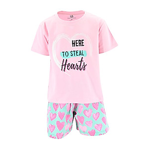 Unique Baby Boys Valentines Here To Steal Hearts Shorts Set Outfit (4Y, Pink)