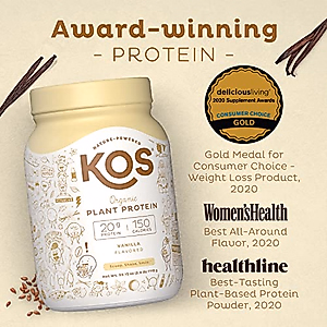 KOS Vegan Protein Powder Erythritol Free, Vanilla USDA Organic - Pea Protein Blend, Plant Based Superfood Rich in Vitamins & Minerals - Keto, Dairy Free - Meal Replacement for Women & Men, 30 Servings