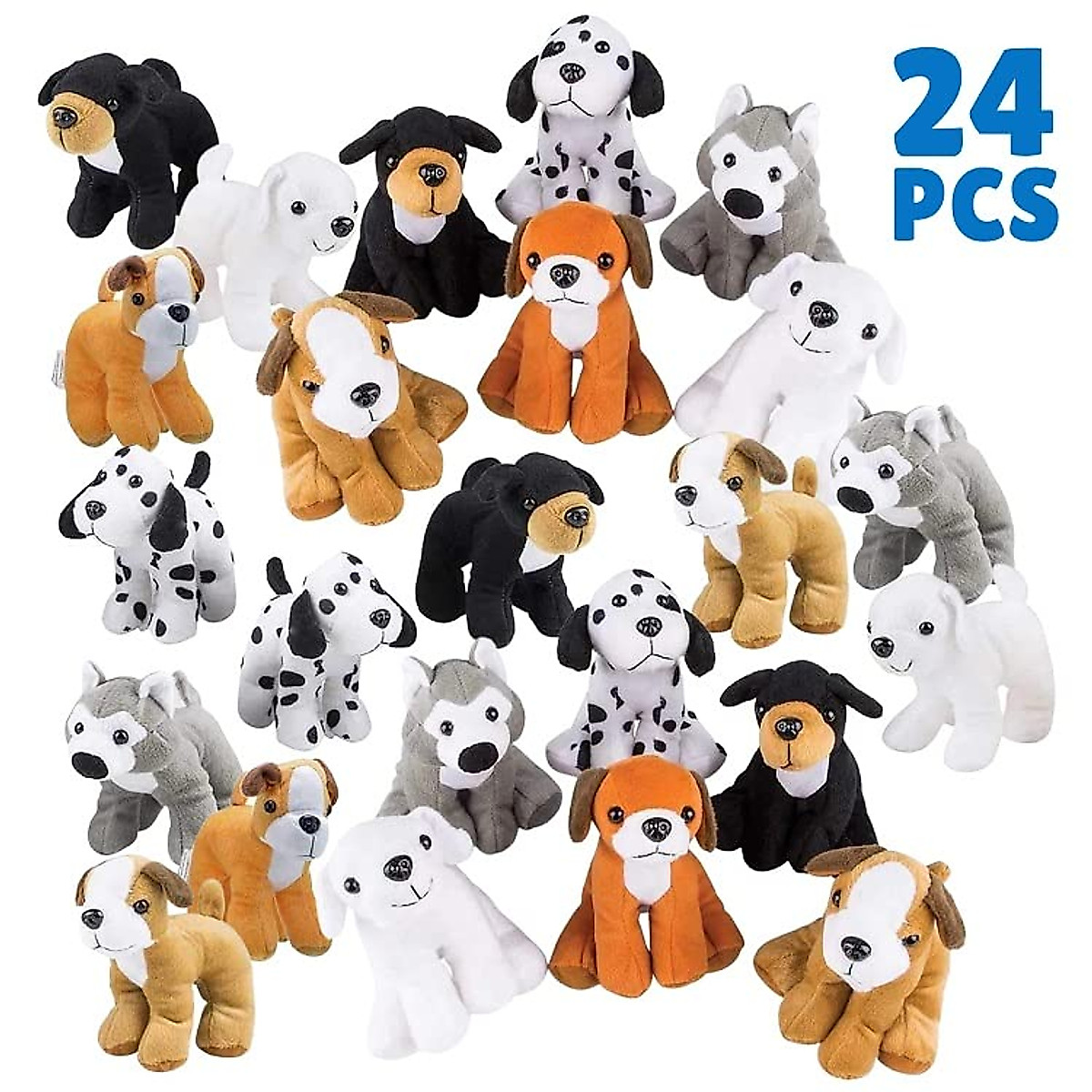 BULK 24 Plush Puppy Dog Stuffed Dog Animal Toys | Variety Pack Made of Soft Plush ● Great as a Party Favor, Gift, or Companion ● Pretend Play for Kids ● Dozen Puppy Assortment (24 Pack)