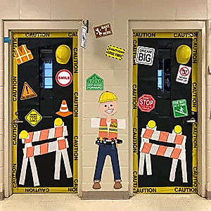 42 Pcs Construction Bulletin Board Set Under Construction Positive Sayings Accents Cutouts Signs for Classroom Learning Zone Kid's Room Decor