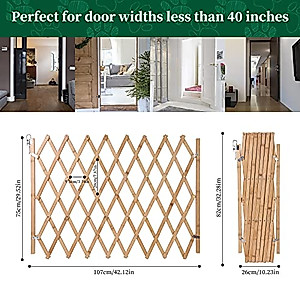 Expandable Accordion Dog Gate, Wooden Accordian Expansion Dog Gate for Doorway Stairs, Retractable Gate Safety Protection for Small Medium Pet Dog, 8" to 42" W, 28.7" H (Upgraded Accordion Dog Gate)