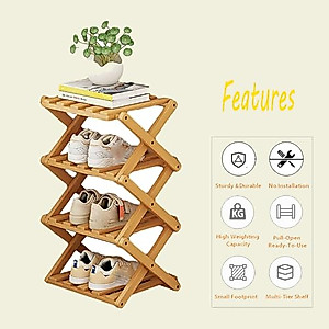 Comeon Shoes Rack for Front Door,Space Saving Wooden Shoes Organizer Entryway Corner Folding Shoe Shelf ([tawny] 4 layers)