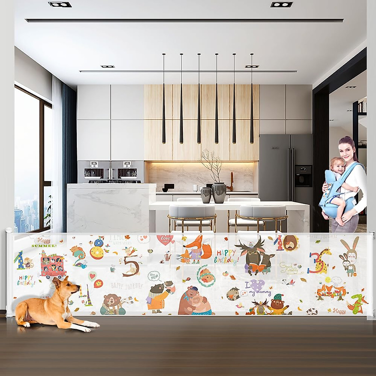 bedmoimo 120 Inch Extra Wide Baby Gate for Large Opening Retractable Baby Gates for Doorway Extra Long Dog Gate for The House Outdoor Large Pet Gates for Dog Indoor Mesh Child Gate