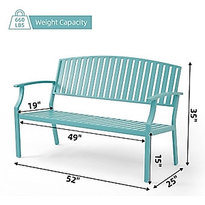 Outdoor Aluminum Bench with Backrest, Patio Metal 3-Seater Chair for Porch Balcony Deck Lawn Garden Poolside Yard (Red)