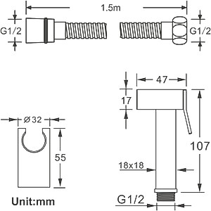 Toilet Bidet Kit - Brass Handheld Bidet Sprayer - Wall Mounted Toilet Shower Head with Hose and Holder Toilet Hand Shower Kit, for Personal Hygiene, Toilet Cleaning, Black