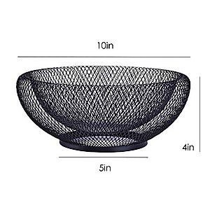 HYOATREA Mesh Fruit Bowl Decorative Fruit Basket Metal Candy Dish Holder Stand for Kitchen Counter Dining Room Table Office, 10 Inch (Black)