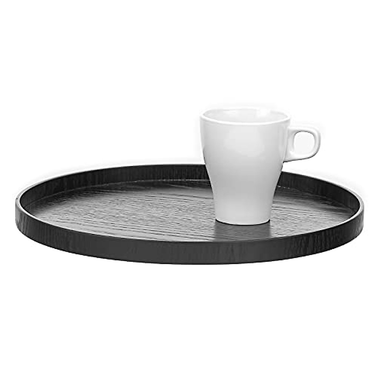 Round Solid Wood Serving Tray Large Tea Coffee Table Snack Food Meals Serving Plate Non-Slip Kitchen Party Bar Server Breakfast Tray with Raised Edges (13inch/33cm) Black