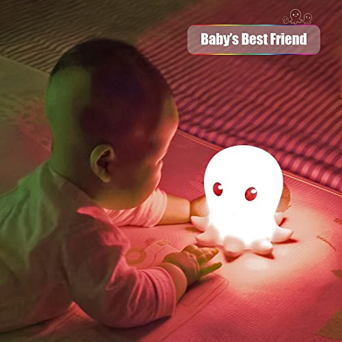 CometMars Toddler Night Lights, Silicone Octopus Light for Breastfeeding, Nursery Squishy Lamp, Cute Animal Bedside Lamp for Baby Kids Teens, Soft Nightlight with Touch Sensor for Bedroom