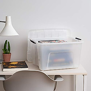 IRIS USA 40 Quart Stackable Plastic Storage Bins with Lids and Latching Buckles, 6 Pack - Pearl, Containers with Lids and Latches, Durable Nestable Closet, Garage, Totes, Tubs Boxes Organizing