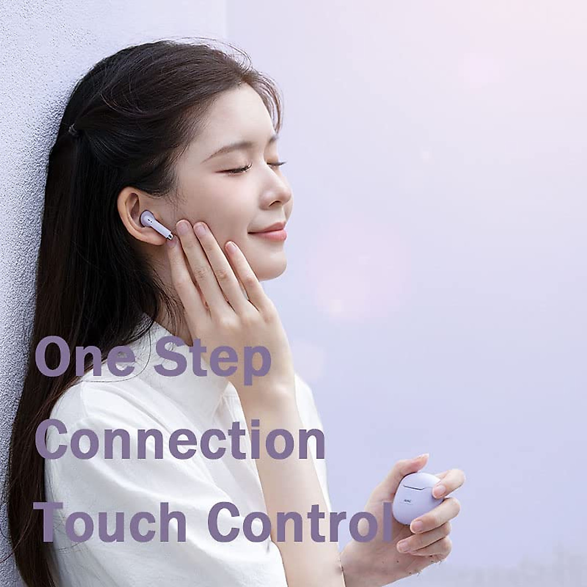 Bluetooth Headphone Light as Marshmallow True Wireless with Compact Charging Case Earbud Bluetooth Earbuds Stereo Bass Purple Earbuds Multi-Mode Touch Control 5.3 Bluetooth for Music