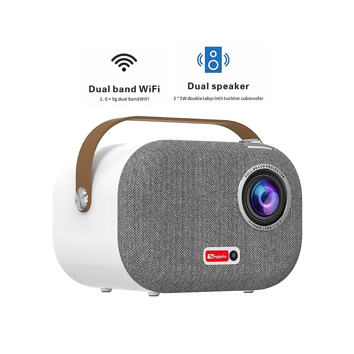 Tanggula Y1 Portable LED Projector + TV Box 2 in 1, Smart Android 9.0 Real Full HD 1080P, 2GB RAM + 32 ROM, Smooth Operating System and Dual Band 2.4G + 5.0G WiFi Bluetooth, Wireless QWERTY Keyboard