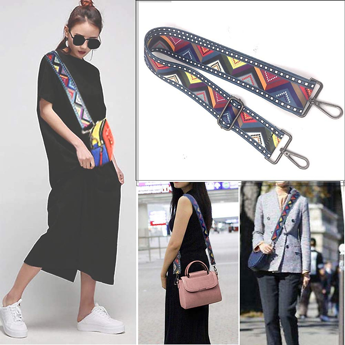 Abuyall Wide Strap Replacement Guitar Style Multicolor Crossbody Handbag Strap A