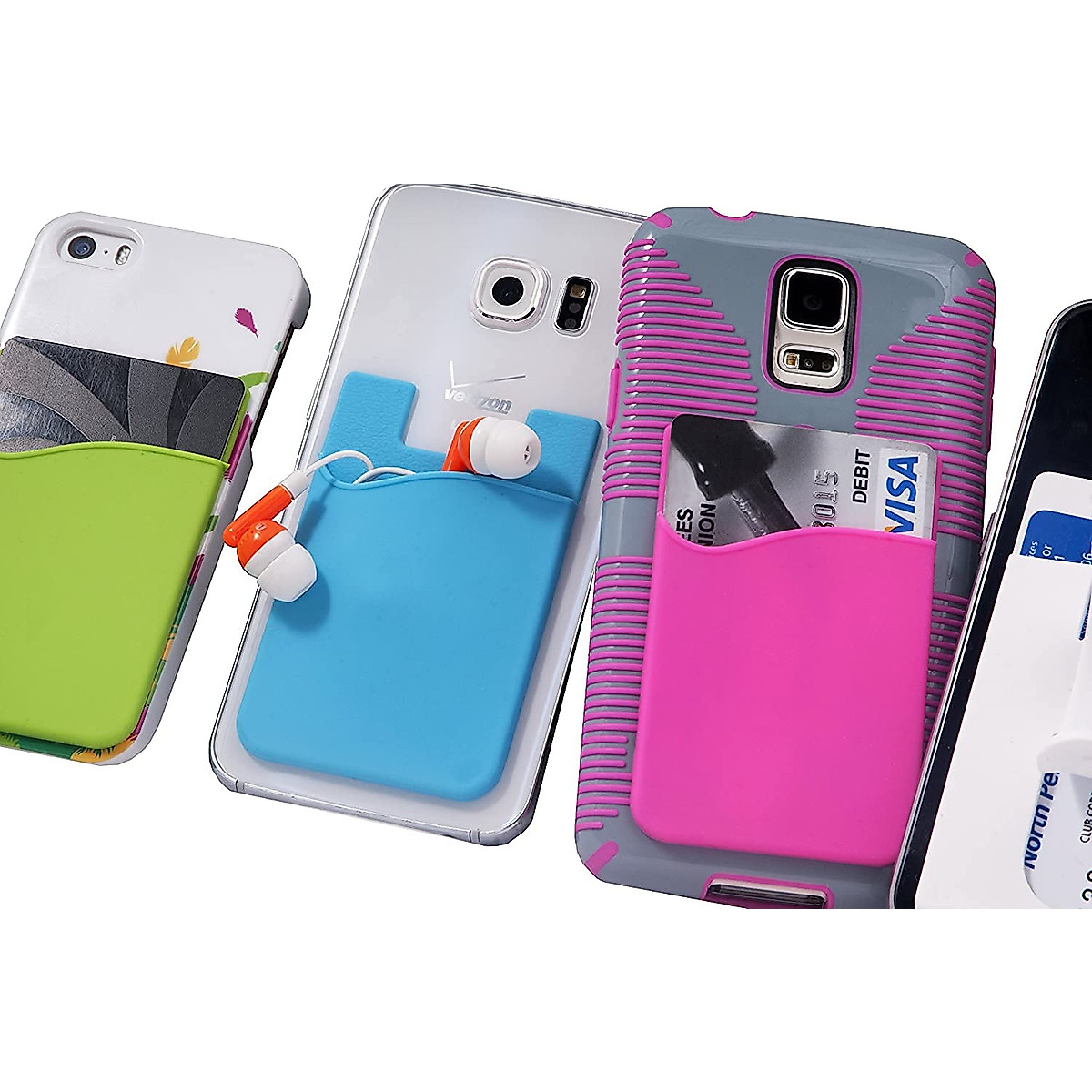 Adhesive Cell Phone Wallet for Back of Phone Case. Silicone Stick On Sleeve for iPhone, Android & Flat Surfaces, Great for Credit Cards, Business Card, Money & ID Card (Black 1 Pack)