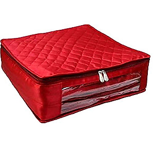 Fashion Bizz Saree Cover Set of 10 Large Maroon Satin/Wardrobe Organiser/Clothes Bag