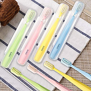 SUREE Extra Soft Toothbrush for Sensitive Teeth, Upgraded 10000 Bristles Nano Toothbrush, Ultra Soft Toothbrushes for Adults & Elders, Portable Manual Toothbrush with Individual Travel Case (4 Count)