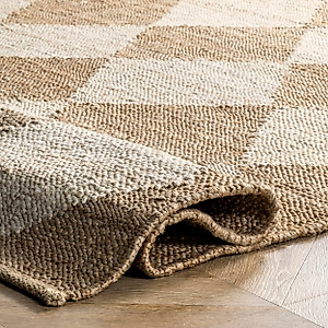 Rugs USA x Arvin Olano Louie Diamond Checkerboard Jute Area Rug, 9' x 12', Natural